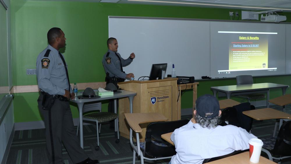 State police recruiters speak to Penn State Hazleton class | Penn State ...
