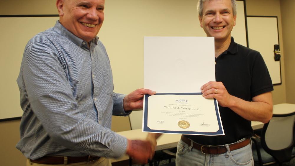Yetter named a Fellow of the American Society of Mechanical Engineers ...